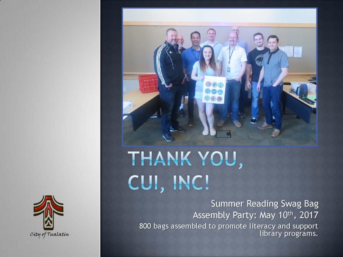 CUI INC May 10, 2017 | The City of Tualatin Oregon Official Website